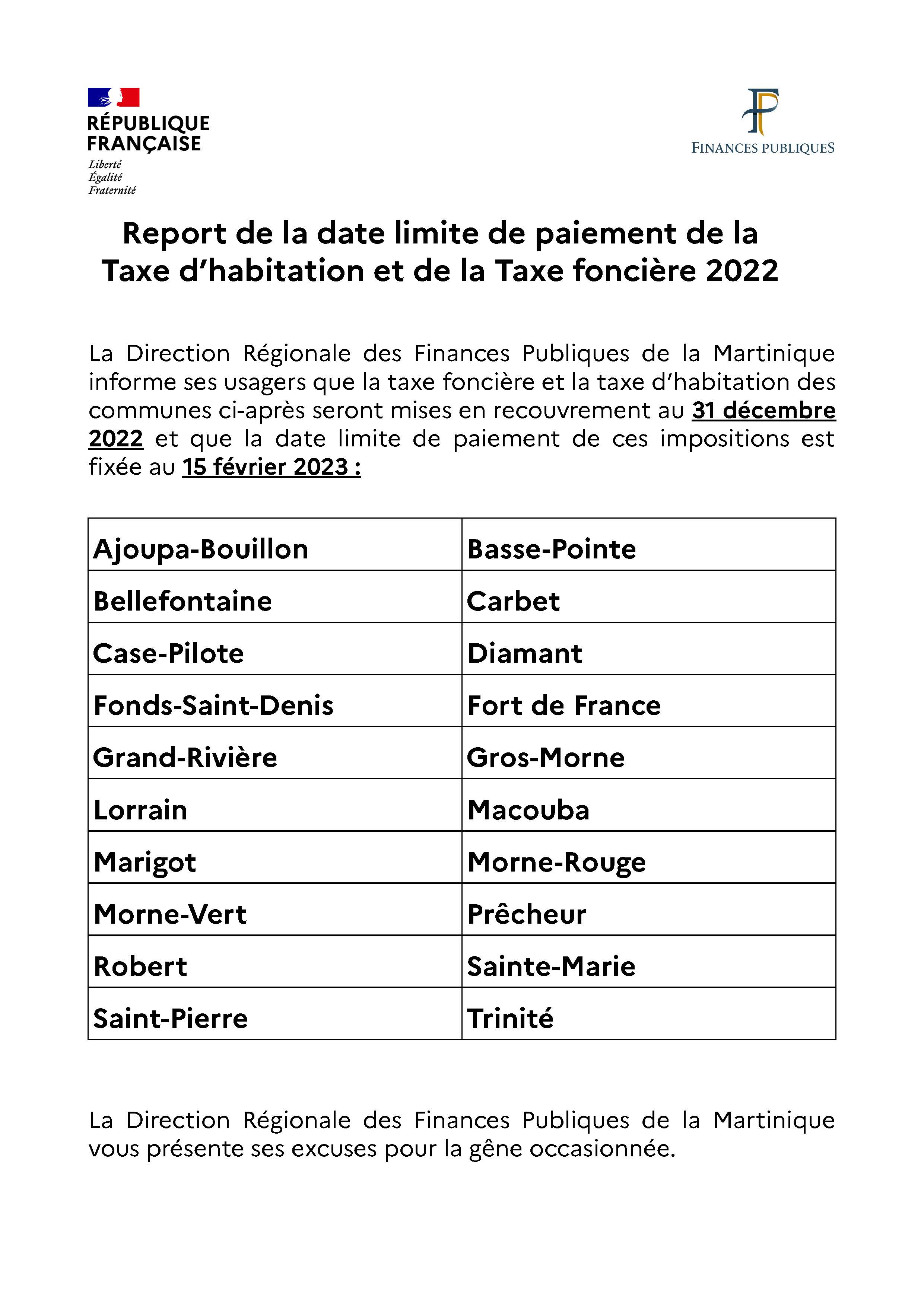 Taxation différée Taxe d’Habitation et Taxe Foncière - Echos de Martinique